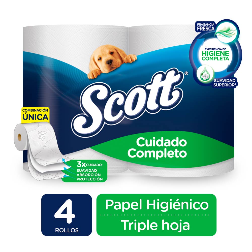 Papel Higiénico Scott Cuidado Completo Triple Hoja X4 Rollos Jumbo